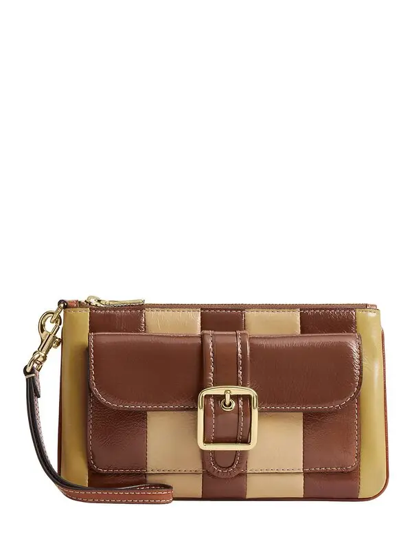 COACH OUTLET Ashton Striped Patchwork Wristlet - Gold/redwood Multi