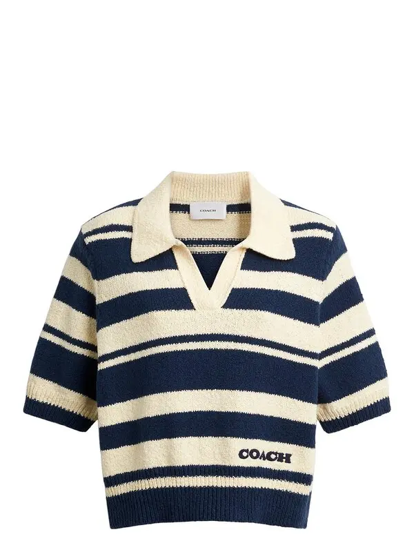 COACH OUTLET Coach Striped Knit Polo Shirt - Navy/ivory