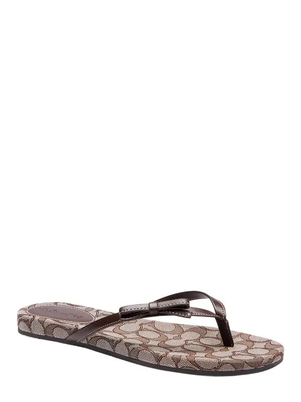 COACH OUTLET Bow Flip Flop In Signature Jacquard - Oak/maple