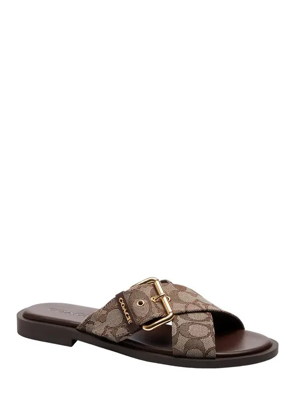 COACH OUTLET Coach Criss-cross Buckle Sandal In Signature Jacquard - Oak/maple