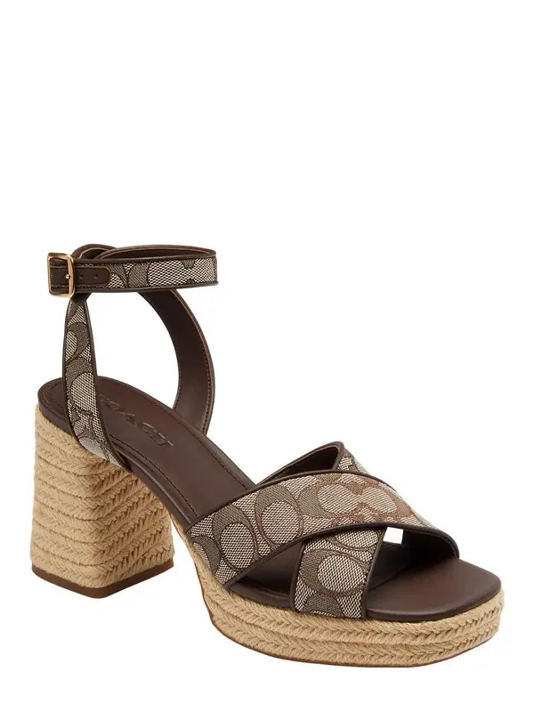 COACH OUTLET Coach Signature Jacquard Block Heel Sandals - Oak/maple