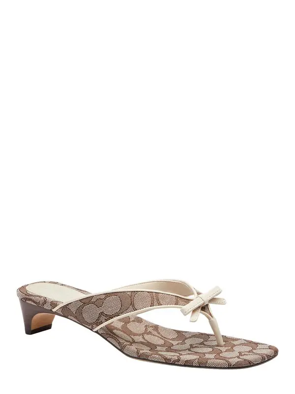 COACH OUTLET Coach Signature Jacquard Bow Thong Kitten Heel - Oak/chalk