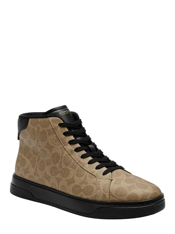 COACH OUTLET Coach High Top Signature Canvas Sneakers - Khaki/black