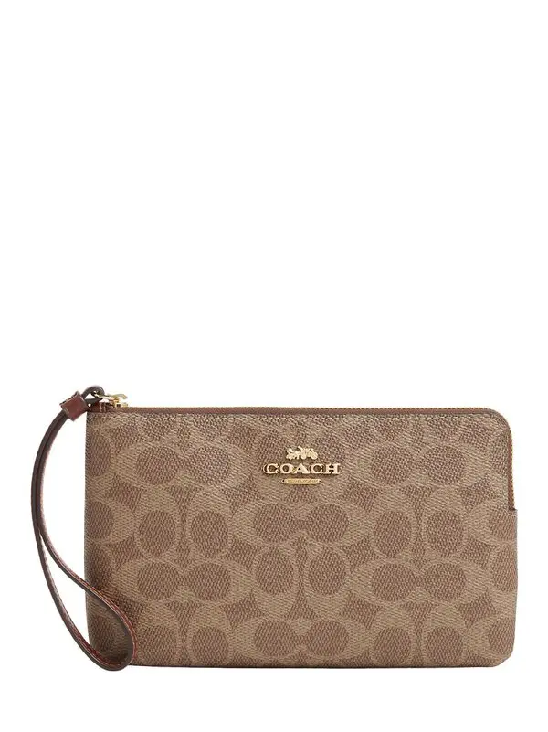 COACH OUTLET Coach Signature Canvas Corner Zip Wristlet - Gold/tan/brown