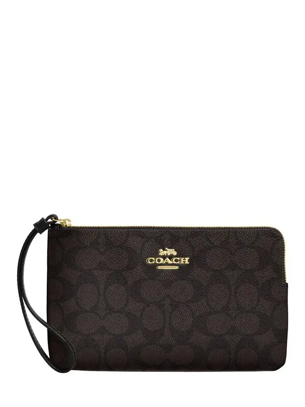 COACH OUTLET Coach Signature Canvas Corner Zip Wristlet - Gold/walnut/black