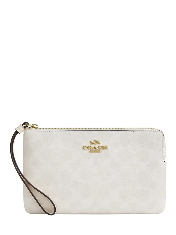 COACH OUTLET Coach Signature Canvas Corner Zip Wristlet - Gold/white/chalk