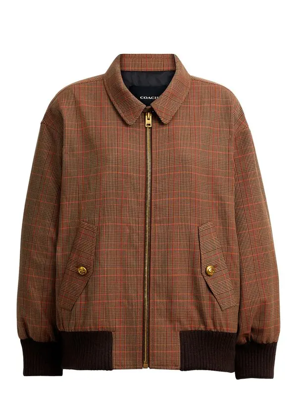 COACH OUTLET Coach Wool Blend Plaid Blouson Jacket - Orange/pink Plaid