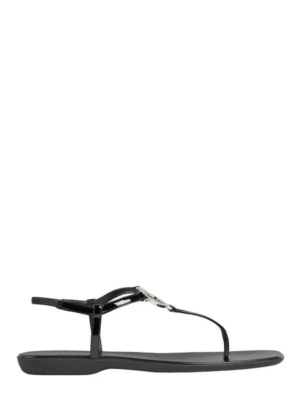 Gucci Interlocking G Patent Leather Thong Sandal - Black Patent Leather