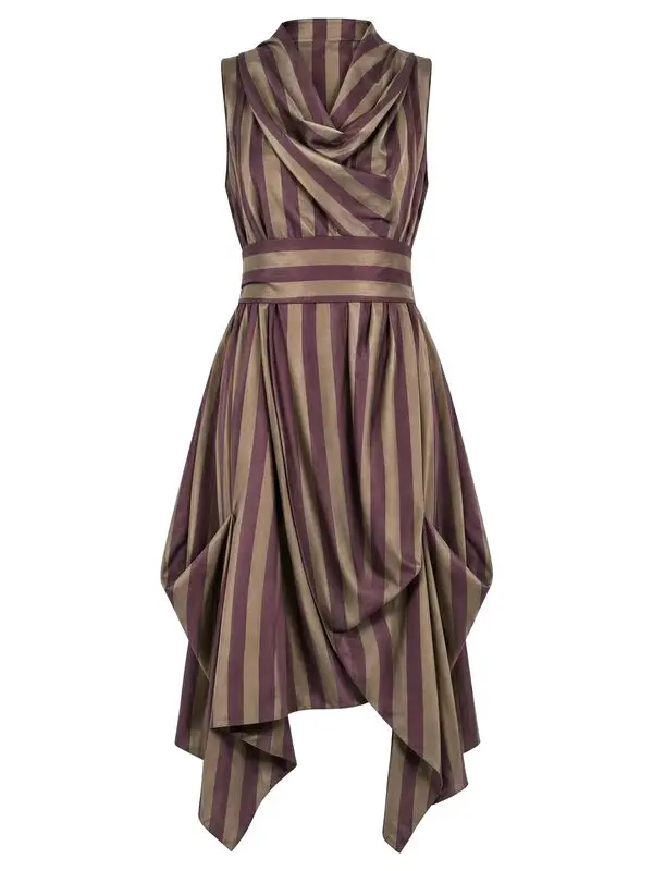 ATOM LABEL Striped Ruched Wrap Dress - Brown