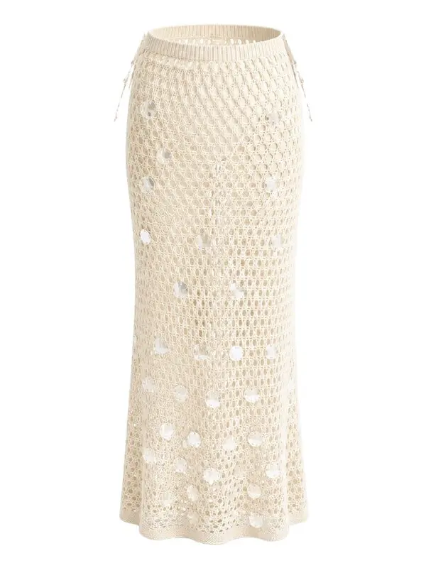WOMEN & WOMEN Sequin Embellished Crochet Knit Maxi Skirt - White