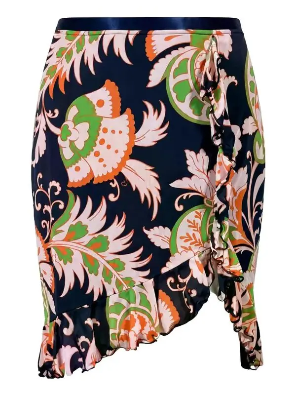 Etro Floral-print Ruffled Skirt - Blue