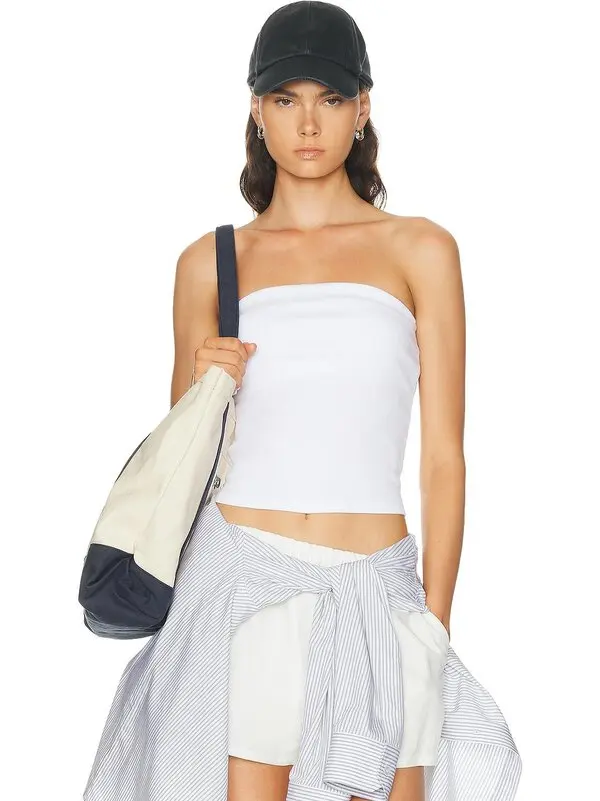Enza Costa Ribbed Cotton Bandeau Top - White