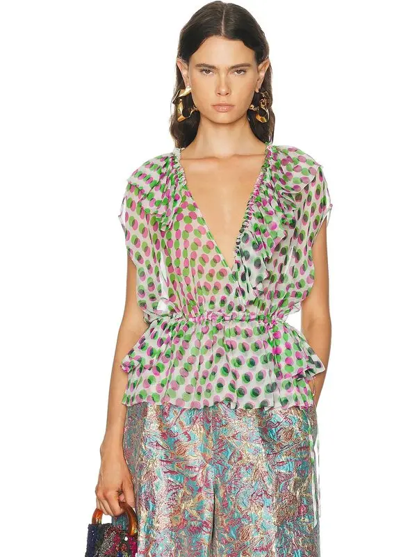 Dries Van Noten Polka Dot Silk Gauze Top - Ecru