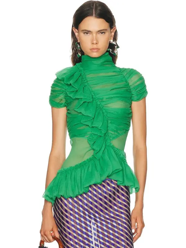 Dries Van Noten Ruched Gauze Shirt - Green