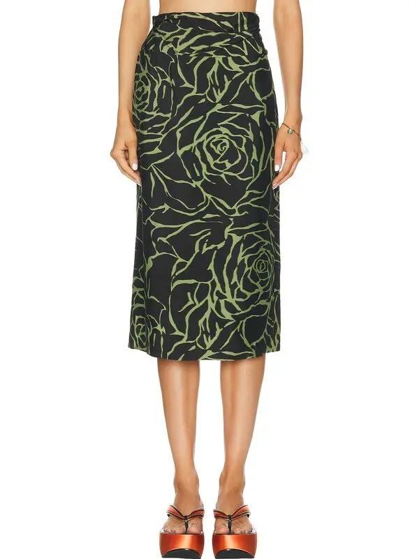 Dries Van Noten Floral Print Midi Skirt - Black