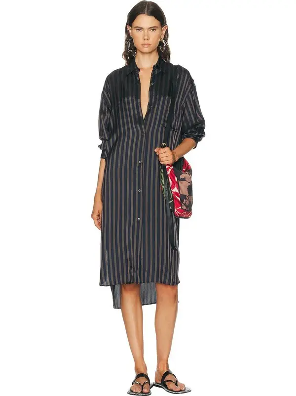 Dries Van Noten Dayley Shirt Dress With Vertical Stripes - Navy