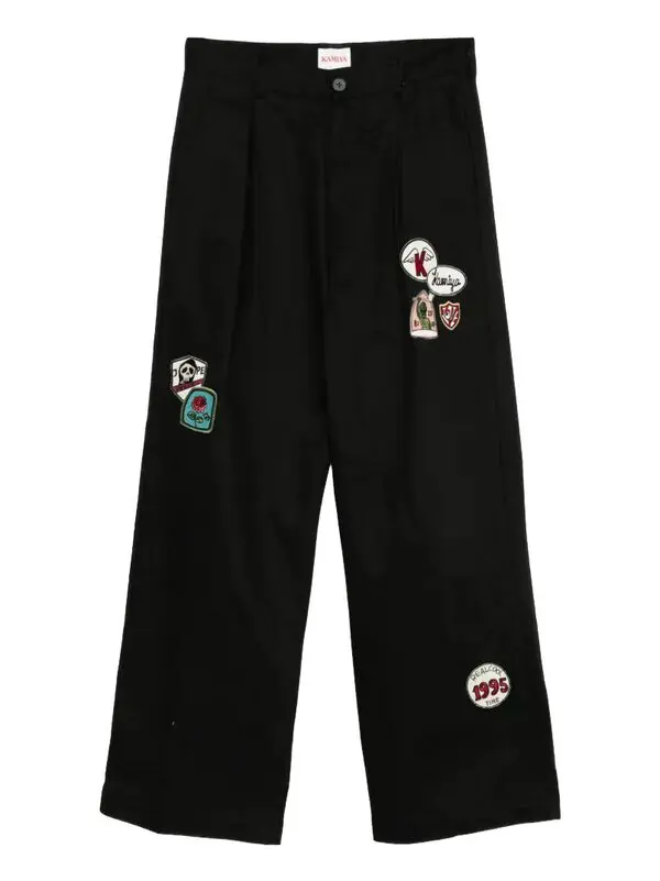 KAMIYA Patch Detail Pleated Trousers - Black