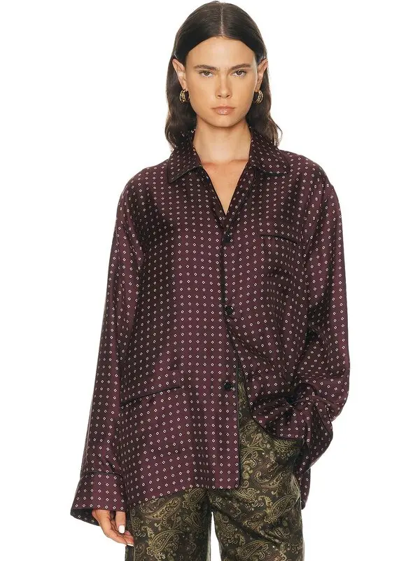 Saint Laurent Burgundy Silk Pajama Top - Bordeaux Nude