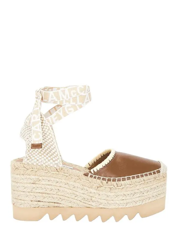 Stella McCartney Gaia 80 Whipstitched Wedge Sandal - Tan