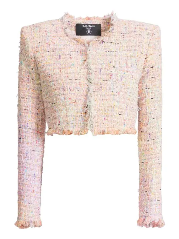 Balmain Cropped Tweed Jacket - Pink