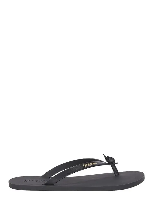 Saint Laurent Calfskin Leather Pool Slides - Nero