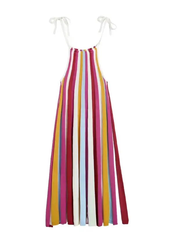 Chinti & Parker Striped Tie Strap Midi Dress - White