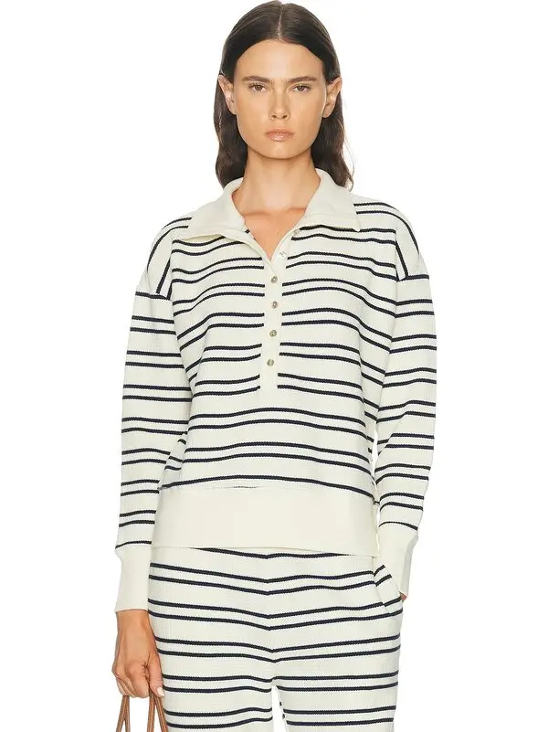 NEGATIVE UNDERWEAR Waffle Knit Pullover In Cream,navy - Sailor