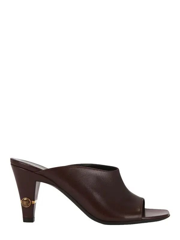 Versace Leather Mule Sandal With Medusa Icon - Moka & Gold '82