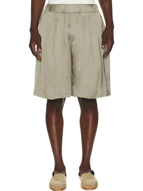 SANEA Niran Relaxed Fit Satin Shorts - Khaki