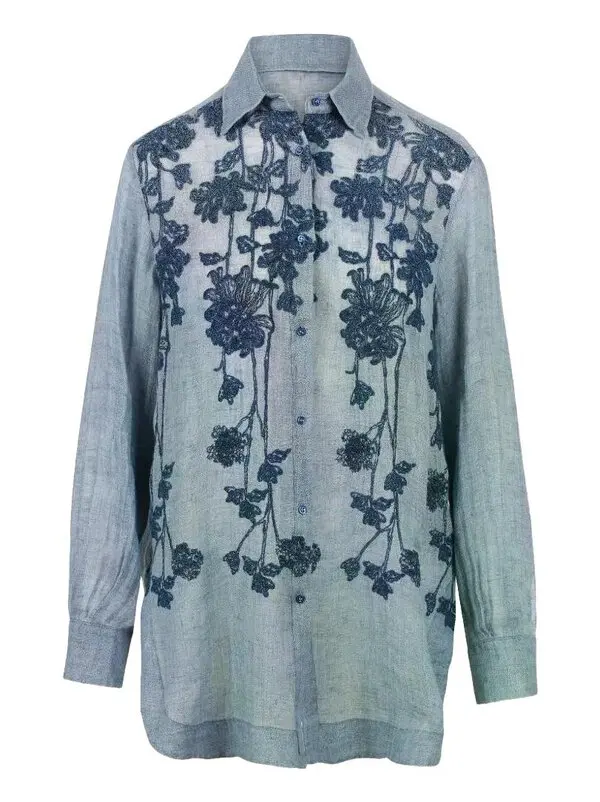 Ermanno Scervino Floral Embroidered Shirt - Blue