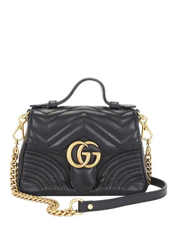 Gucci Gg Marmont Quilted Leather Top Handle Bag With Chain Strap - Black