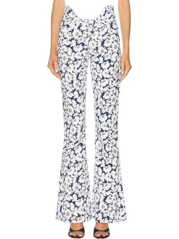 JEAN PAUL GAULTIER Floral Print Flare Trousers - Navy & White