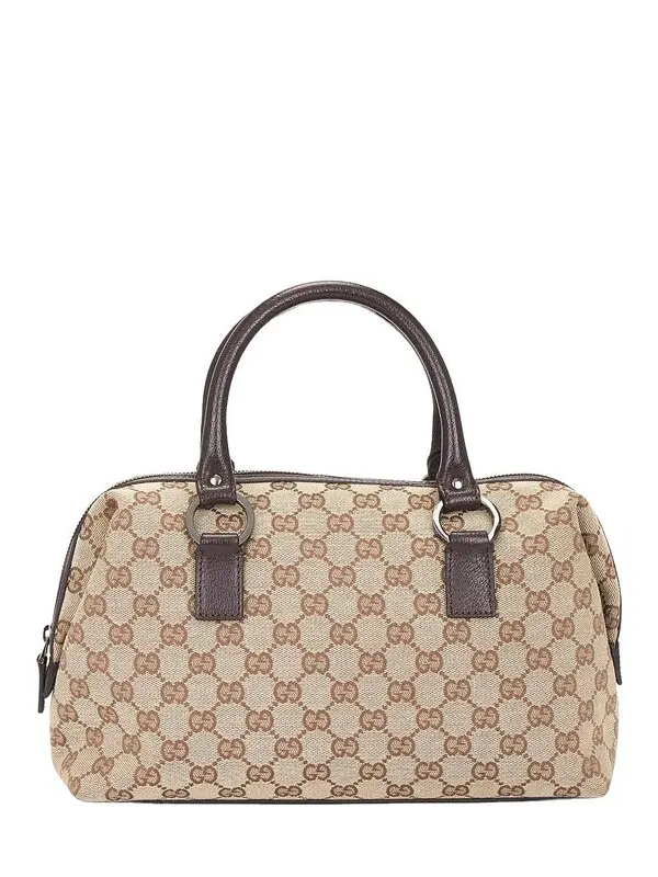 Gucci Gg Canvas Boston Bag With Calfskin Trim - Beige