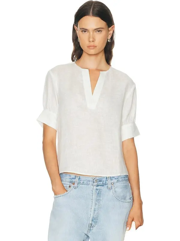 FRAME The V-neck Popover Top - White
