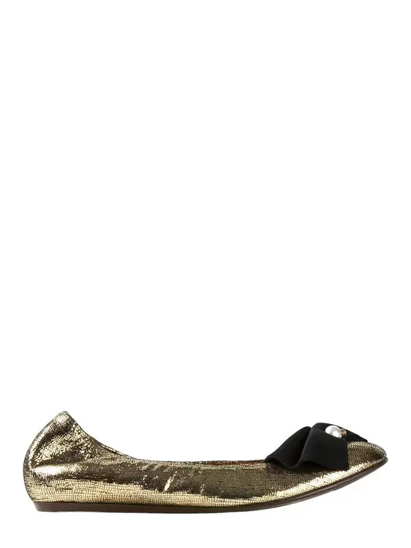 LANVIN Pearl Detail Bow Ballerinas - Metallic
