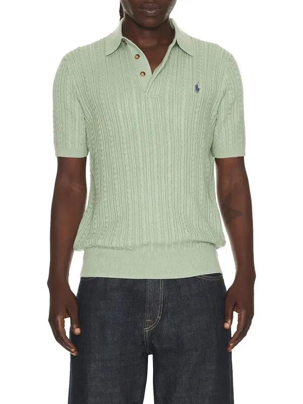 Polo Ralph Lauren Featherweight Cable Knit 3-button Placket Polo Sweater - Light Green