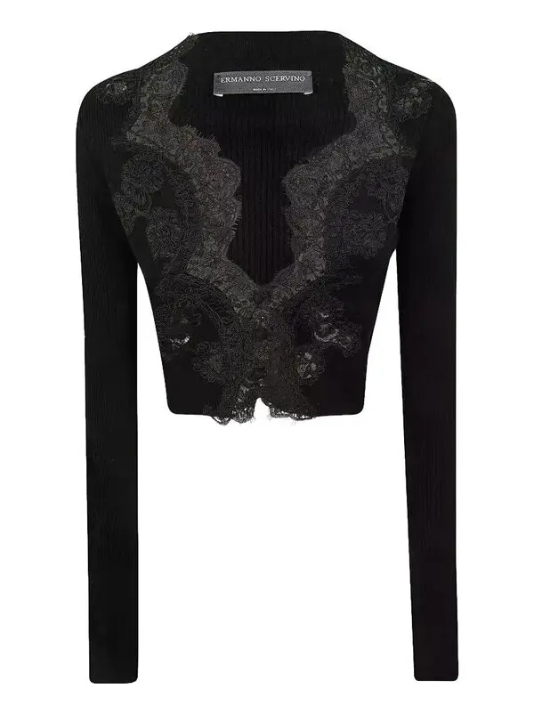 Ermanno Scervino Lace-trimmed Ribbed Cardigan - Black