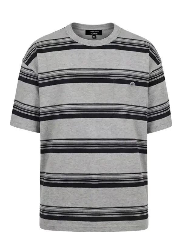 Comme Des Garçons Striped-print Chest-pocket T-shirt - Grey