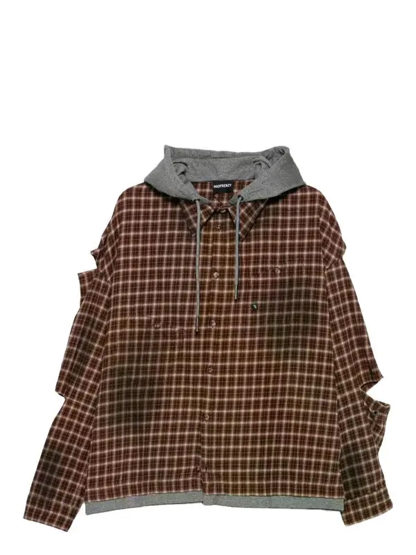 MADFRENZY Check-pattern Hooded Shirt - Brown