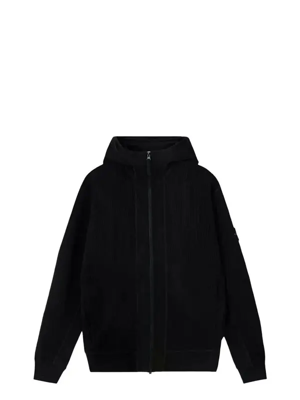 Stone Island Logo Patch Zip-up Hoodie - Black