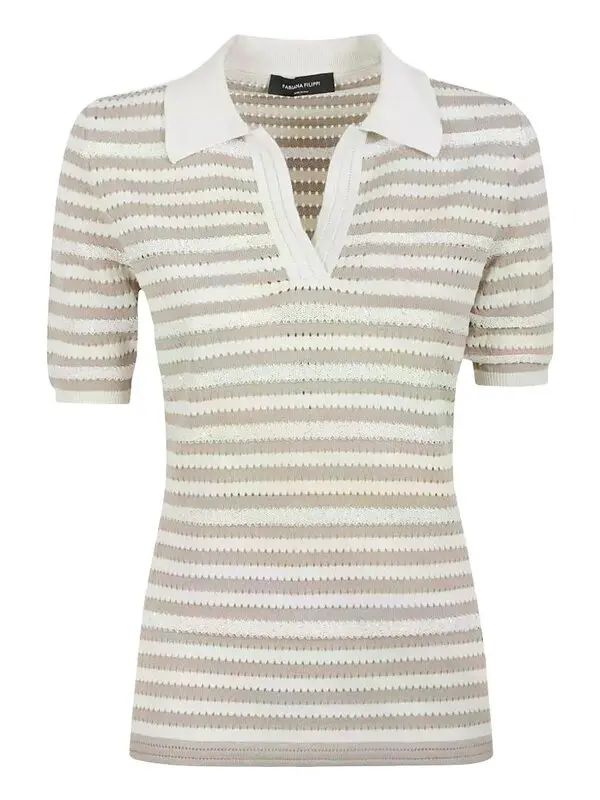 Fabiana Filippi Striped Sequin Embellished Polo Top - Neutrals
