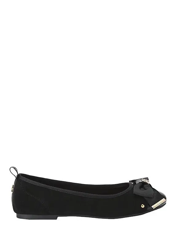Kurt Geiger Megan Bow Embellished Faux Leather Flat Courts - Black