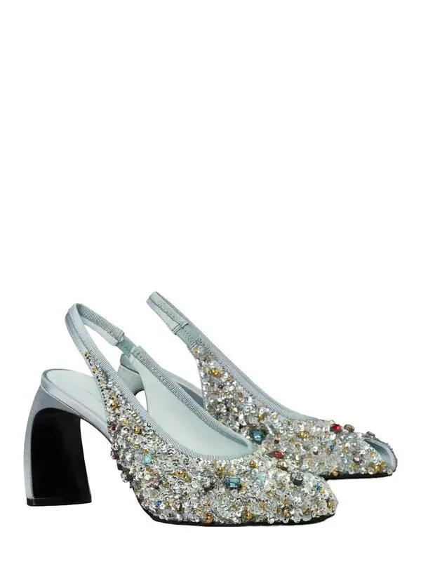 Tory Burch Peep-toe Embellished Slingback Pumps - Silver