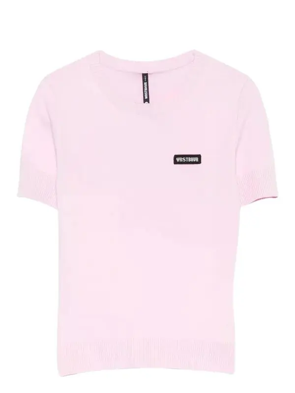 WRSTBHVR Logo Patch Short Sleeve Sweater - Pink