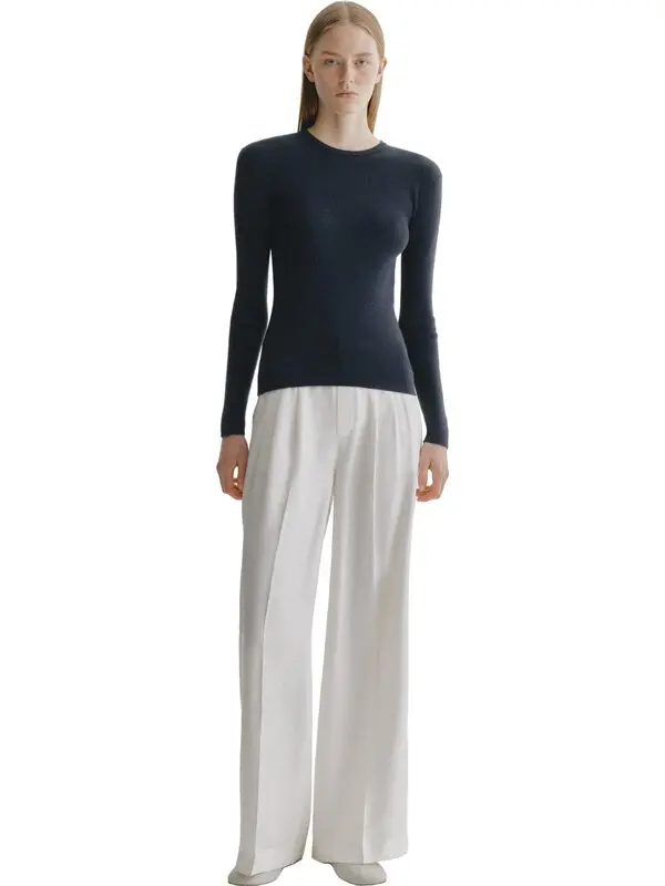 LISA YANG The Vivian Top Fine Knit Cashmere Blend Long Sleeve - Navy