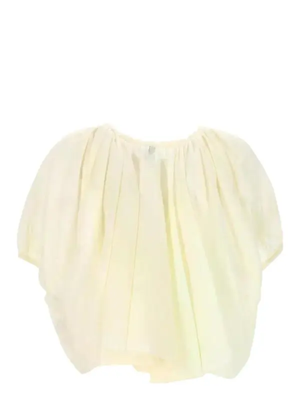 120% Lino Gathered Puff-sleeve Blouse - Neutrals