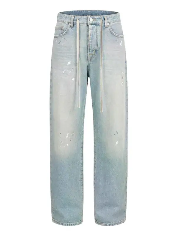 STATE OF ORDER Paint-splatter Drawstring Jeans - Blue