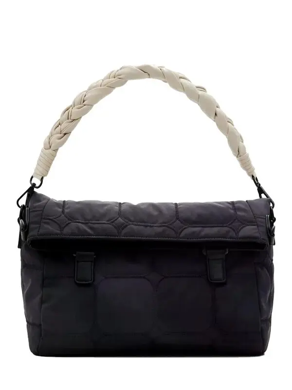 Desigual Quilted Tote Bag With Braided Handle - Black