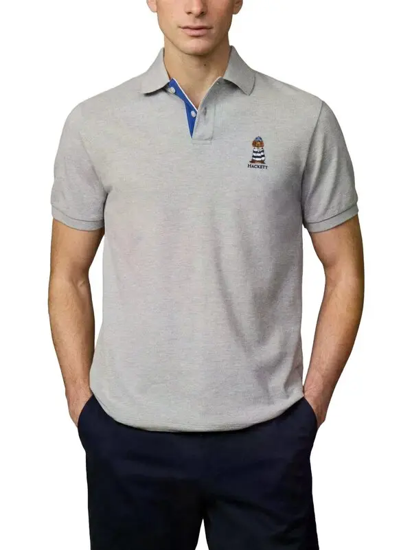 HACKETT LONDON Embroidered Collar Polo Shirt - Grey