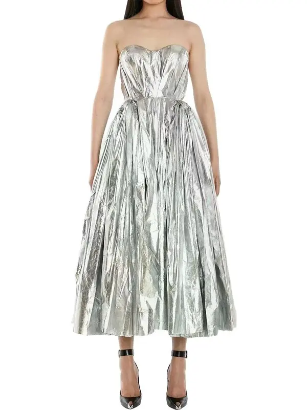Alexander McQueen Metallic Bustier Midi Dress - Silver